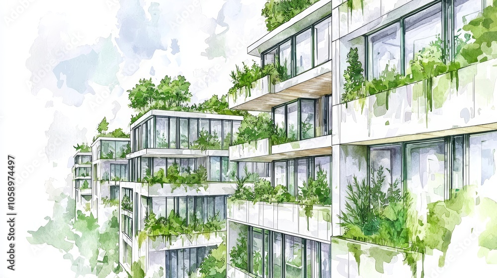 Modern apartments with greenery, showcasing eco-friendly architecture ...