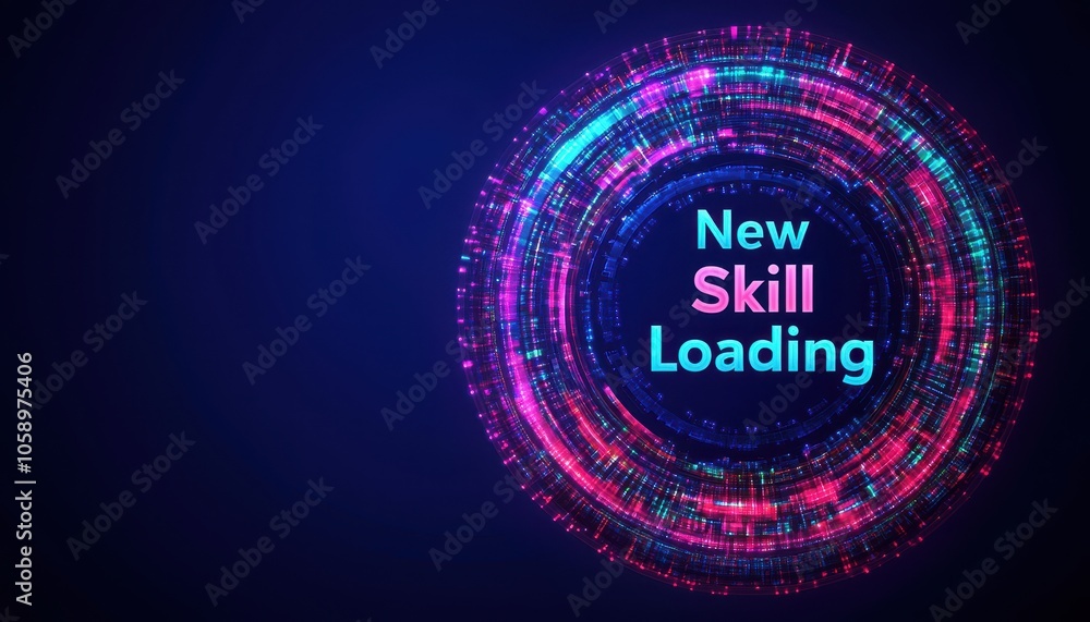 A vibrant digital graphic displaying a loading animation with the text ...