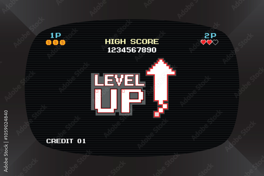 LEVEL UP. pixel art .8 bit game. retro game. for game assets in vector ...