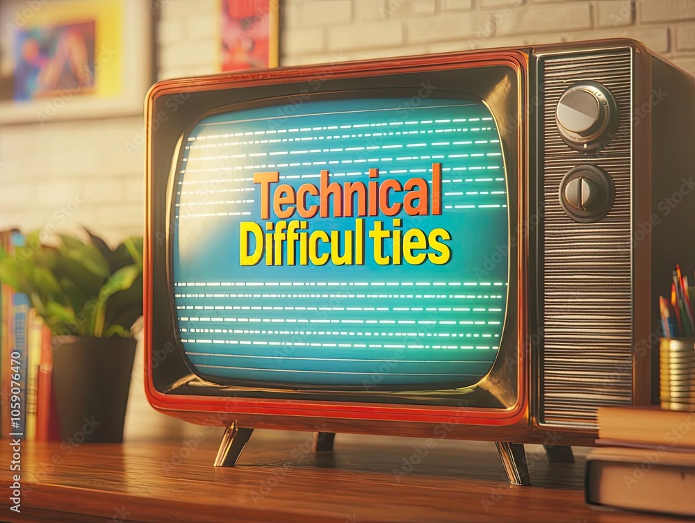 A vintage television screen displaying a "Technical Difficulties ...
