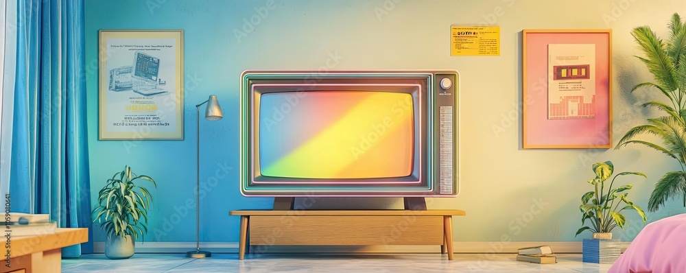 80s-style neon TV with Technical Difficulties and color test pattern ...
