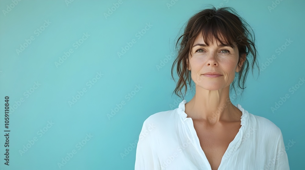 Poised and Serene Middle Aged French Woman Wearing Breezy White Linen ...