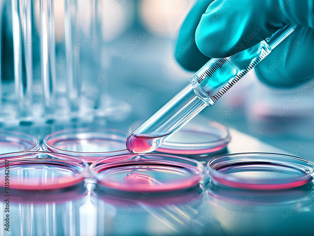 Scientist Injecting Samples into Petri Dishes for Microbial Analysis in ...