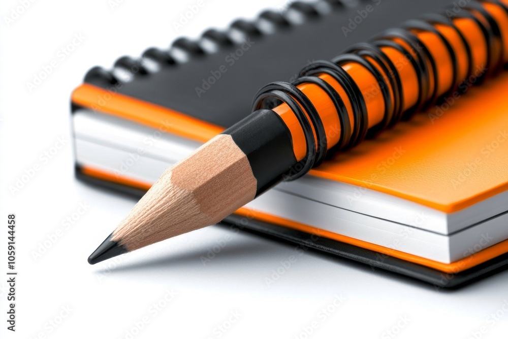 a 2D cartoon illustration of a stack of school notebooks and a pencil ...