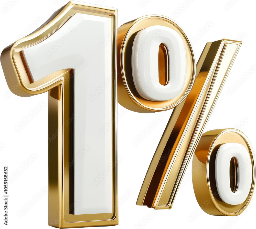 Gold and white 3d one percent symbol on transparent background Stock ...