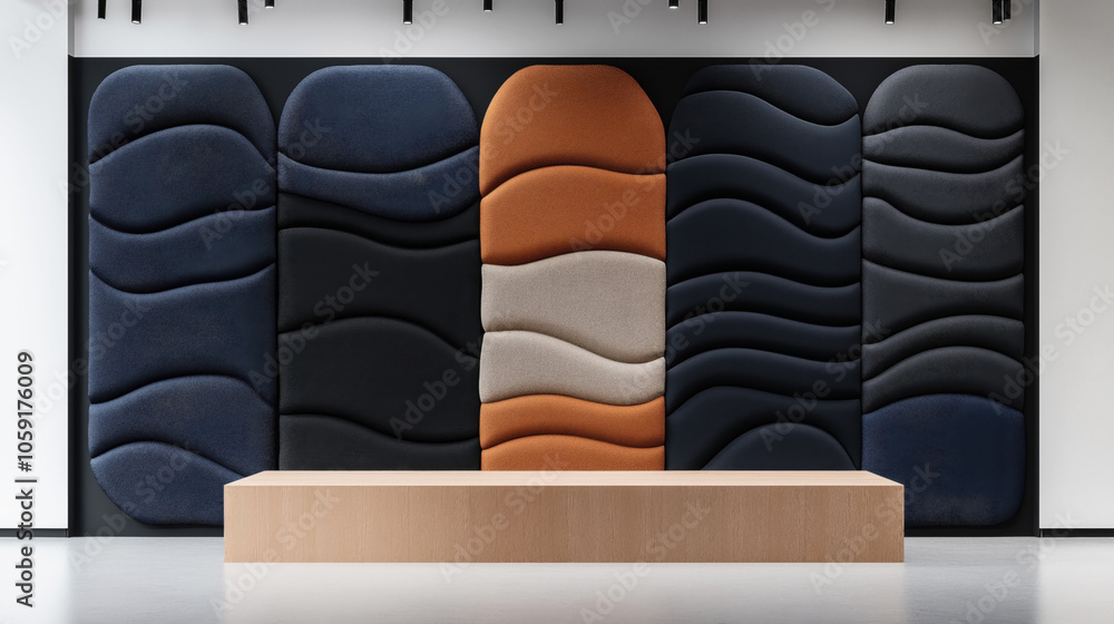 Contemporary interior with acoustic wall panels in various colors and ...