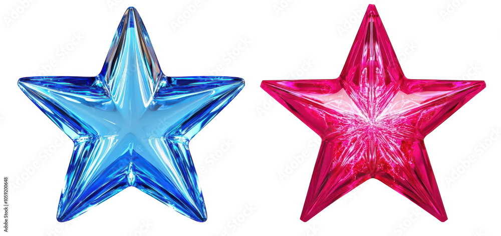 Blue and pink star shapes isolate on transparent background, cutout ...