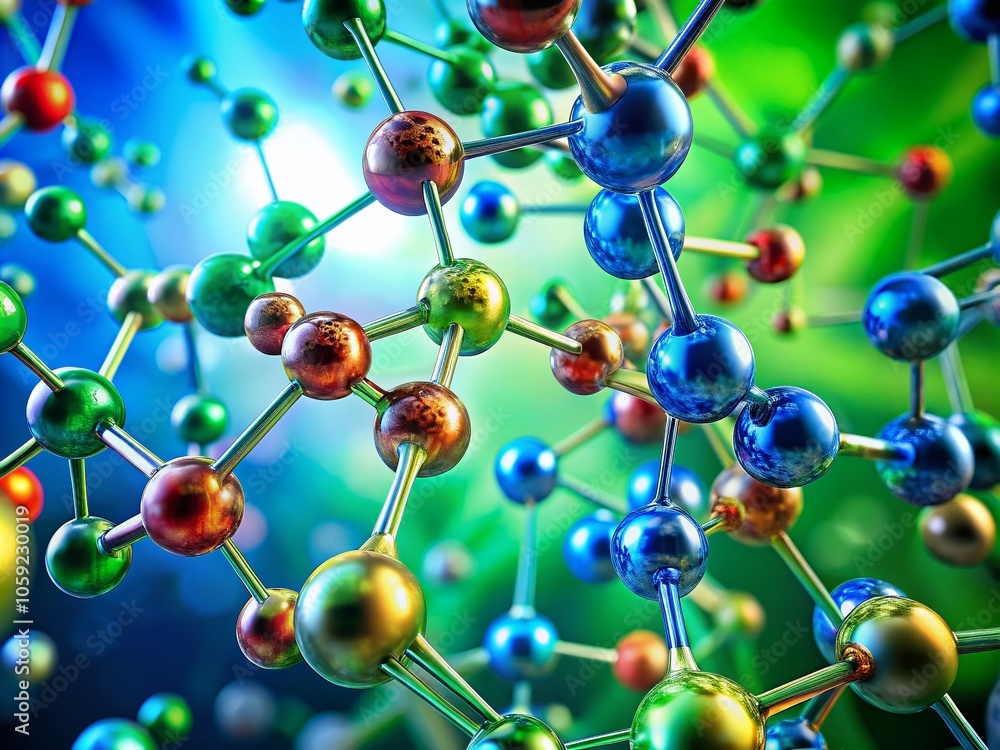 Abstract Molecule Portrait Photography with Green and Blue Background ...