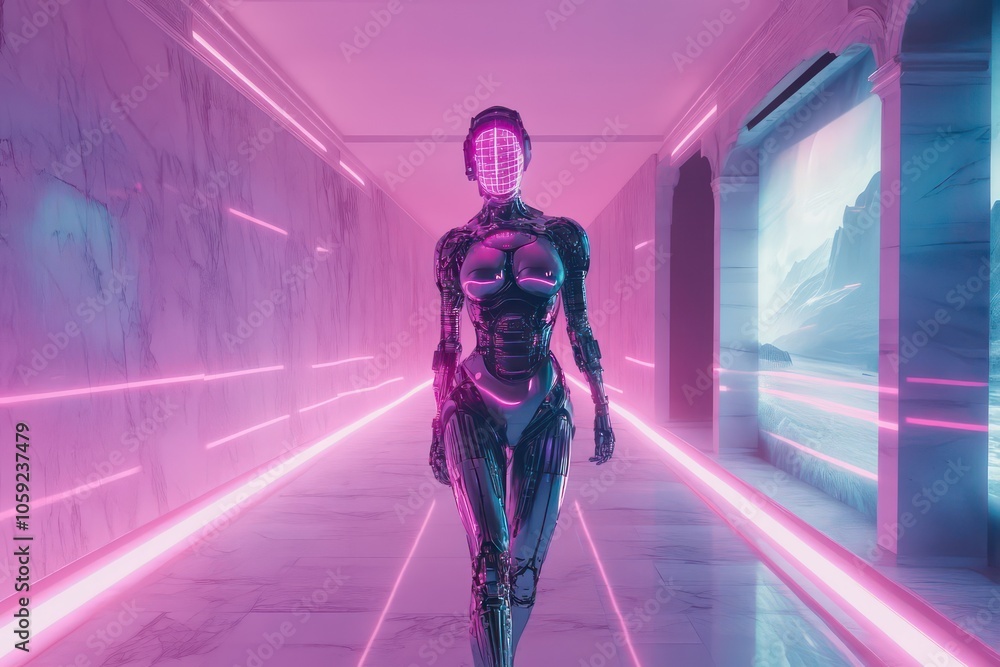 A futuristic Venus de Milo, with her marble form partially augmented by ...