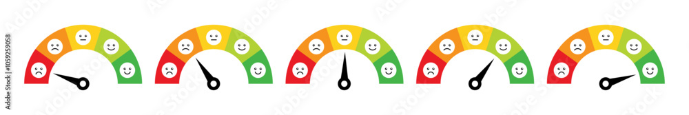 Speedometer emoji icons. Flat style. Vector icons, Mood scale, from red ...