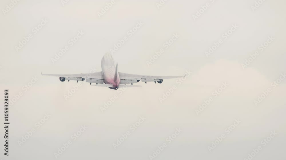 Widebody airplane takeoff at Moscow airport, rear view. Flight ...