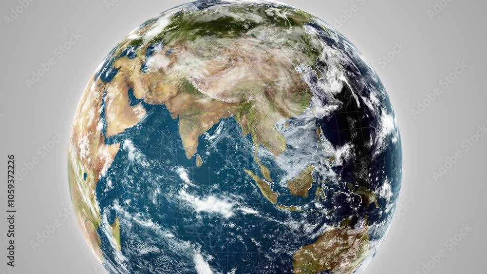 World Map of the Continent of Asia, from above the clouds from space ...