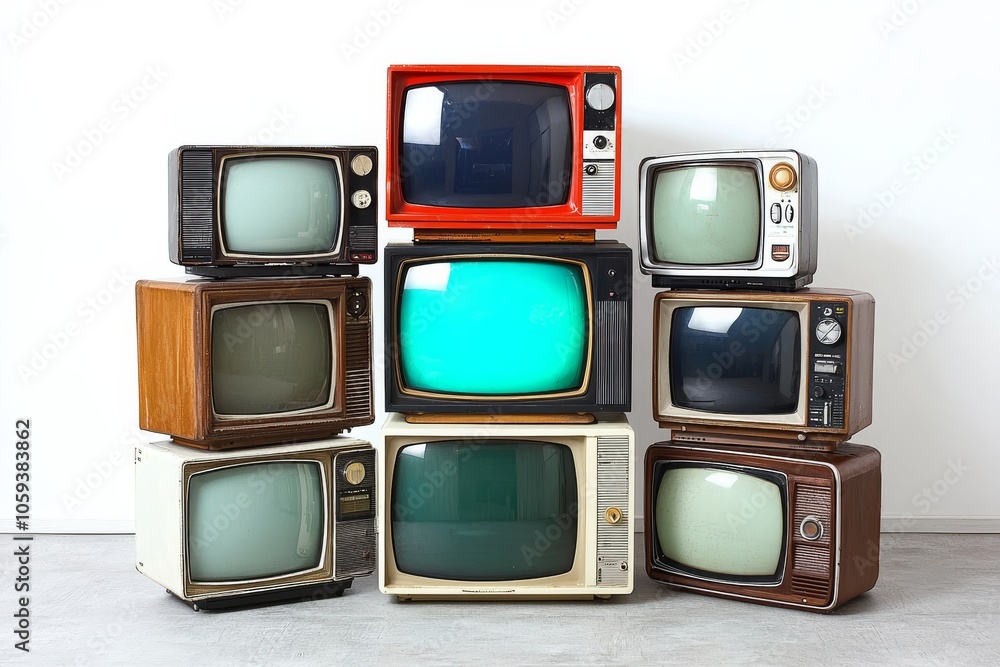 Foto de Vintage Television Stack, 7 Old Televisions in a Stack ...