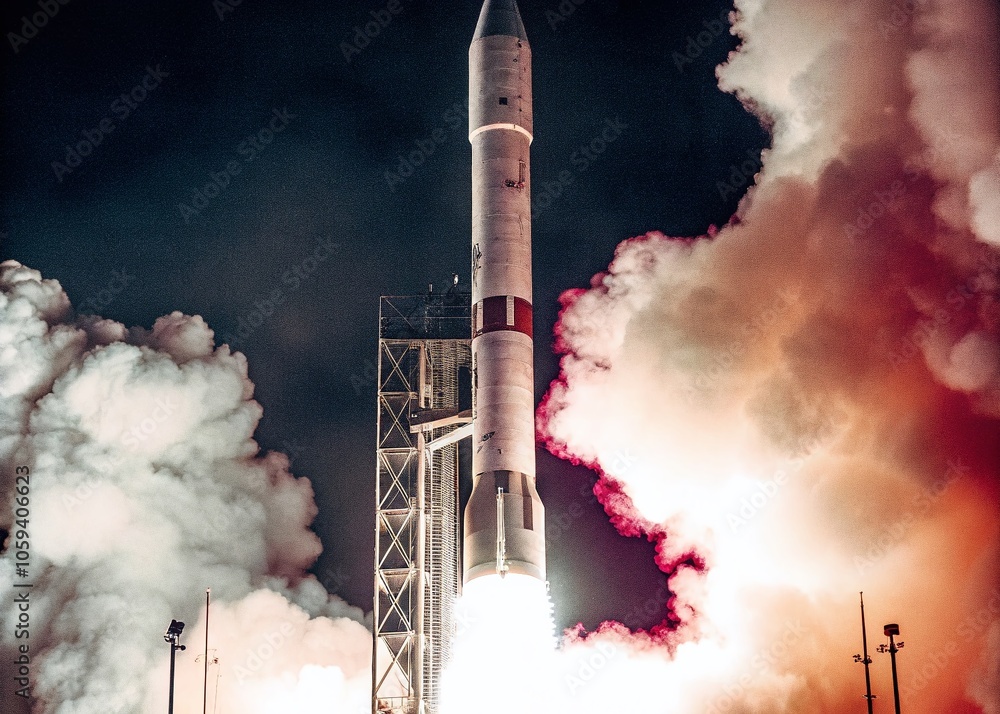 Rocket Launch Night Photography - Fiery Exhaust and Billowing Clouds ...