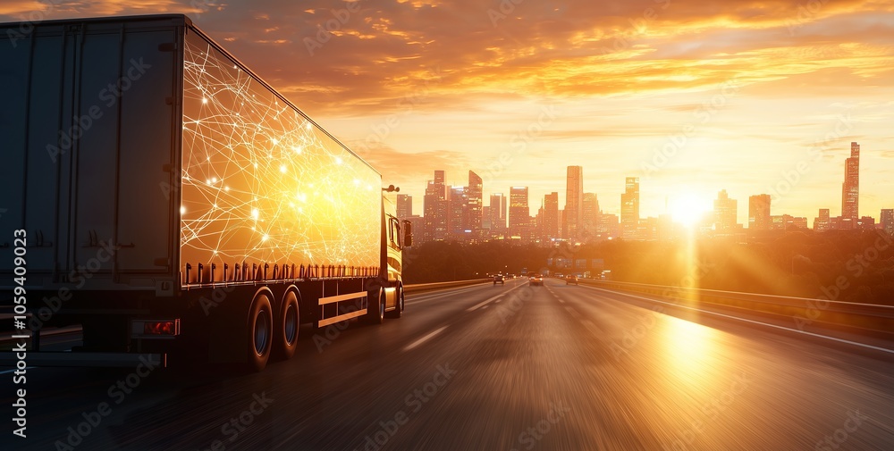 Truck Transportation logistics captured by a commercial blue semi-truck ...