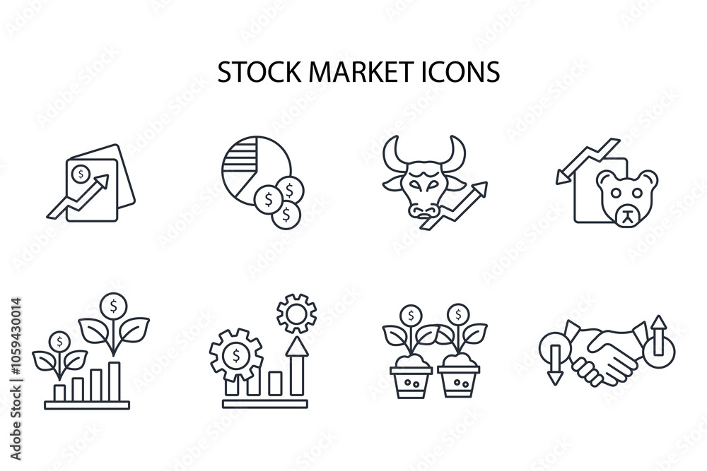 Stock market icon set.vector.Editable stroke.linear style sign for use ...