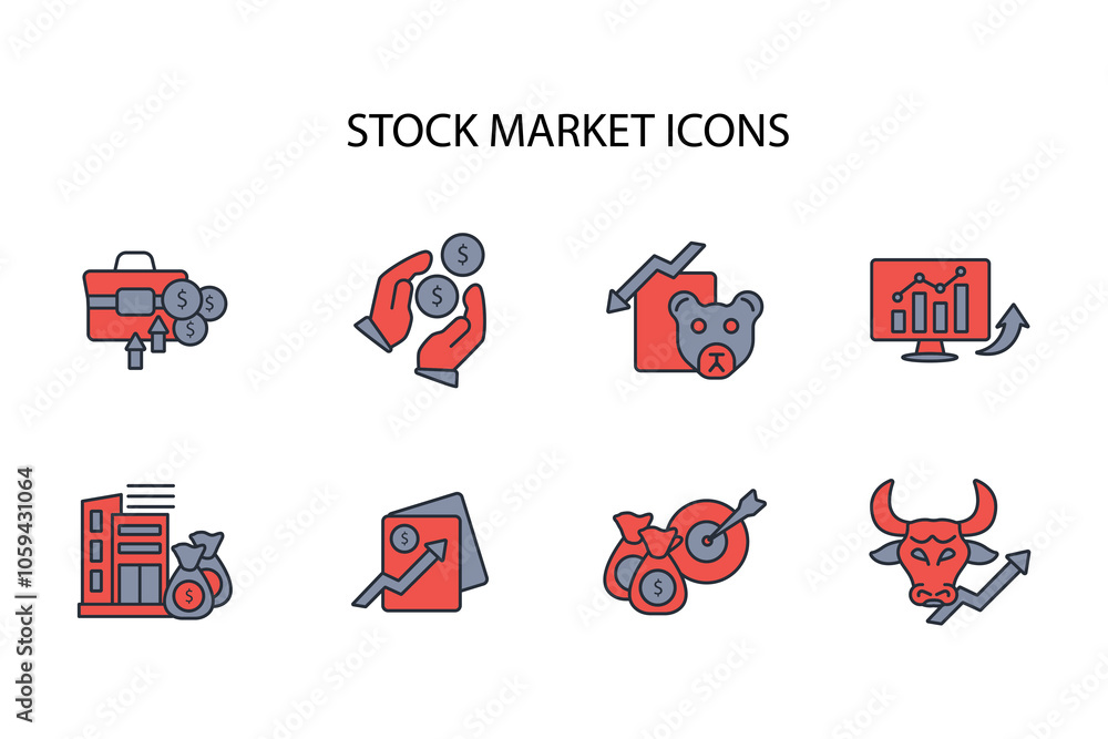 Stock market icon set.vector.Editable stroke.linear style sign for use ...