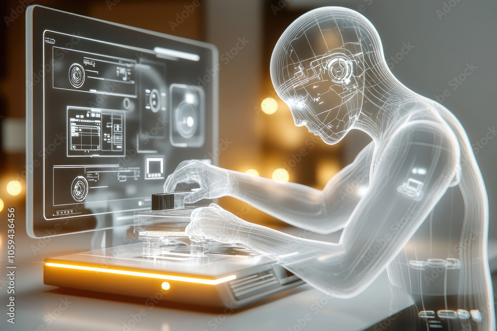 KI-Figur bei hochpräziser technischer Montage – fortschrittliche ...