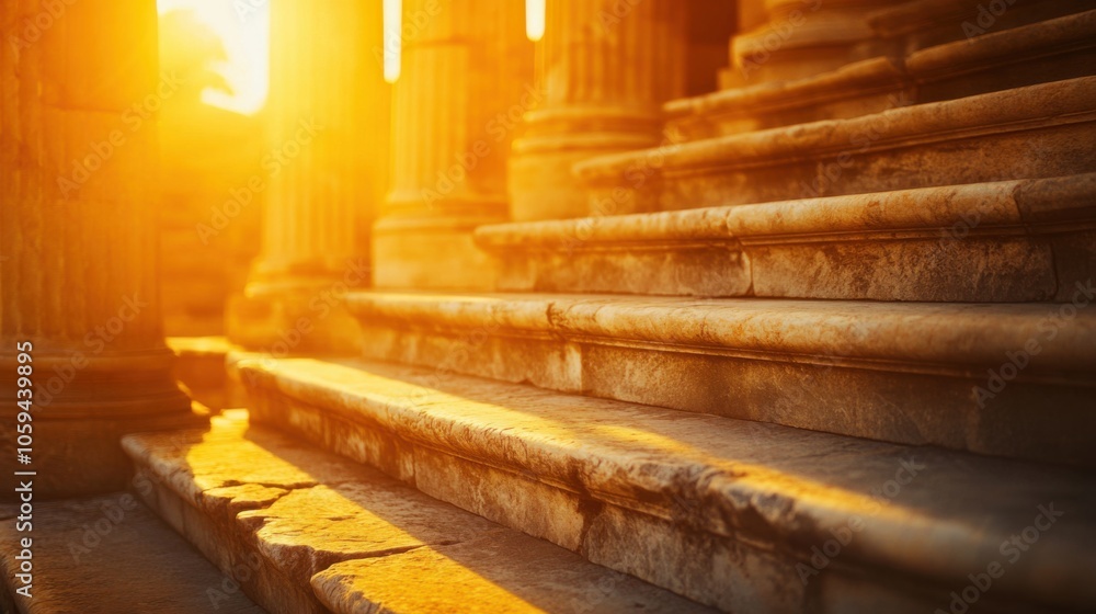 architecture background of Greek temple ruins with marble columns and ...