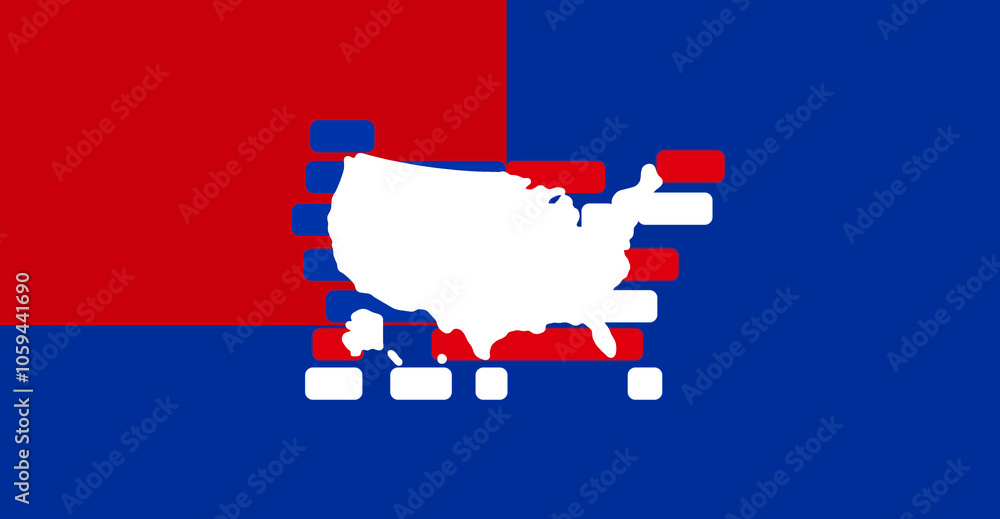 shape of the map of the United States of America, USA, red blue ...