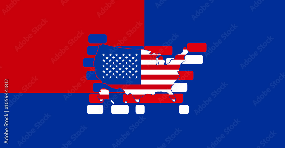 shape of the map of the United States of America, USA, red blue ...