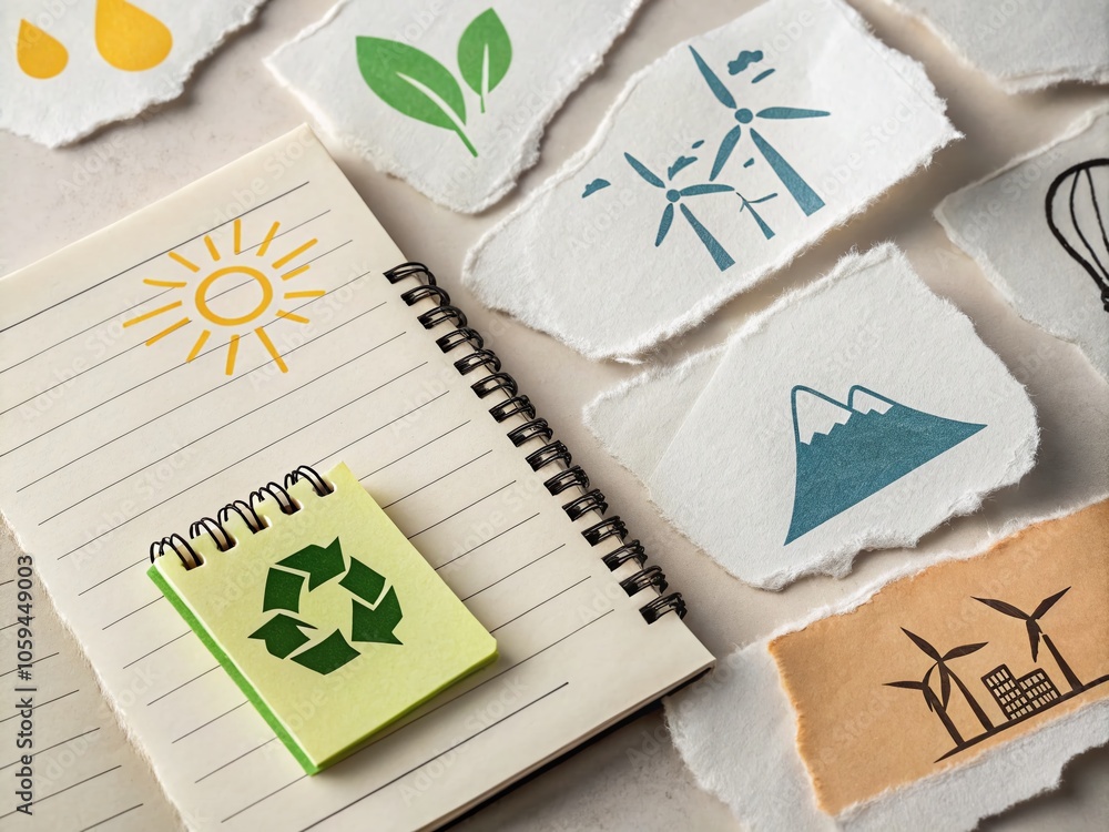 Torn Paper Collection with Renewable Energy Icons for Sustainable ...