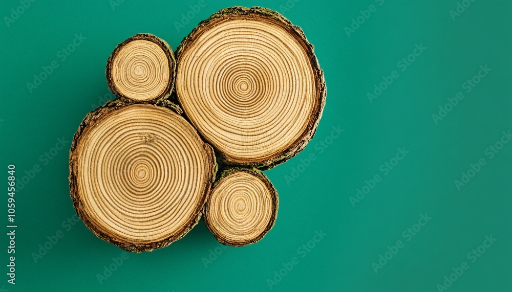 Tree rings on a solid green background representing growth and ...