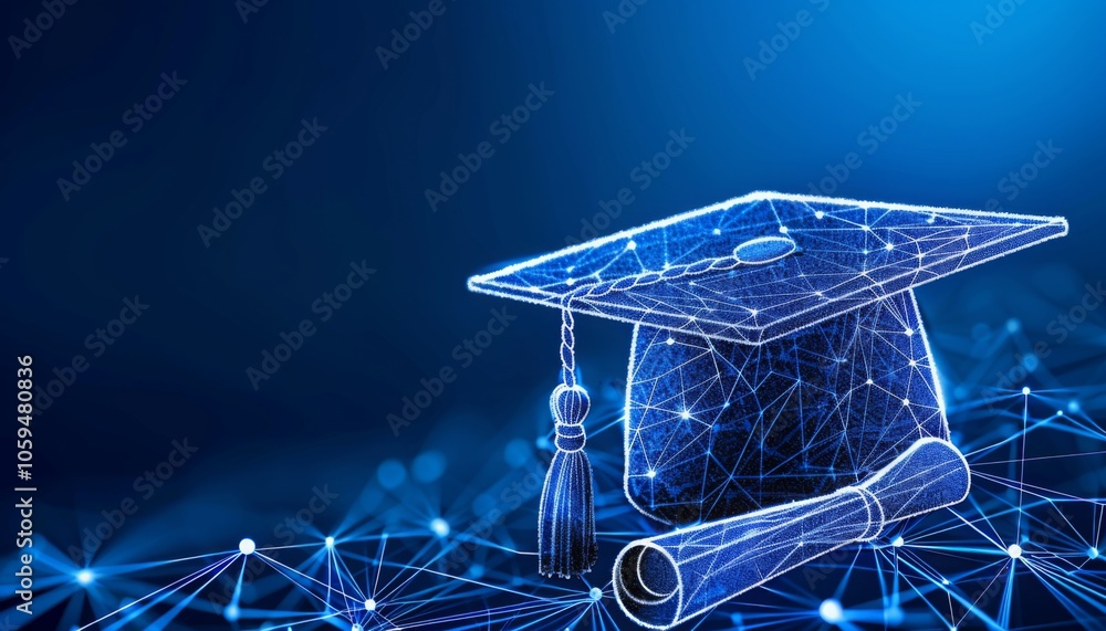 Digital graduation cap with Diploma certificate icon in low poly ...