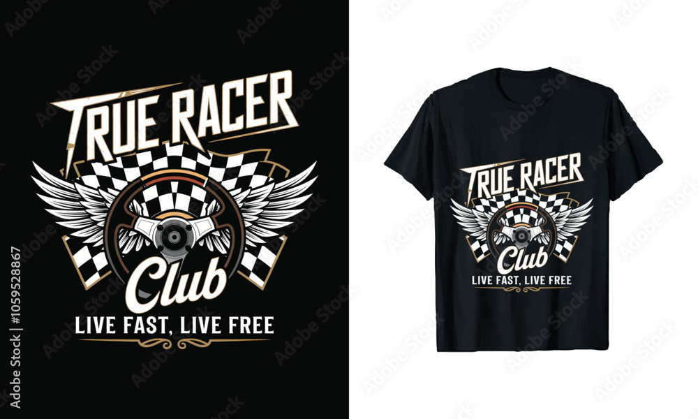True Racer Club T-Shirt Design – Dynamic Graphic Featuring a Racing ...