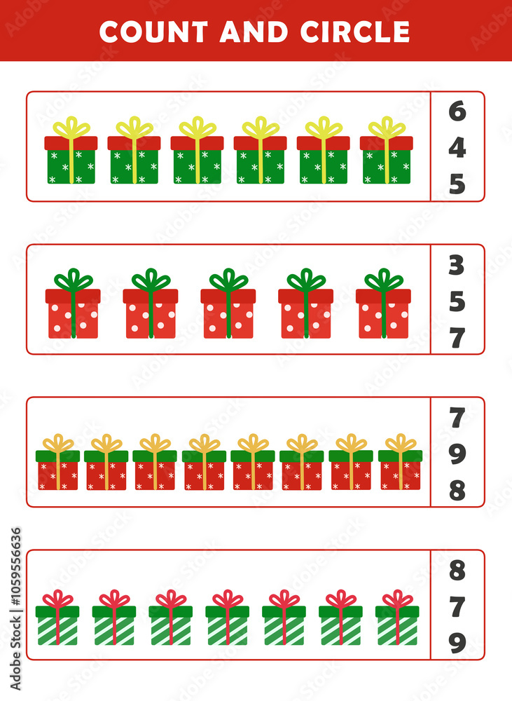 Christmas activity sheet. Count and circle the correct number. Counting ...