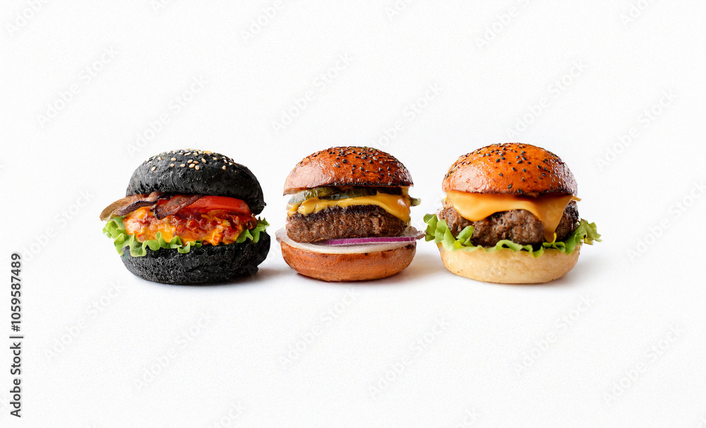 Delicious Mini Burger Trio isolated,, Triple Mini Burger Trio: Ultimate ...