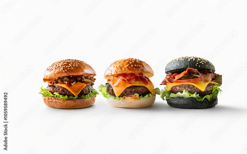 Delicious Mini Burger Trio isolated,, Triple Mini Burger Trio: Ultimate ...