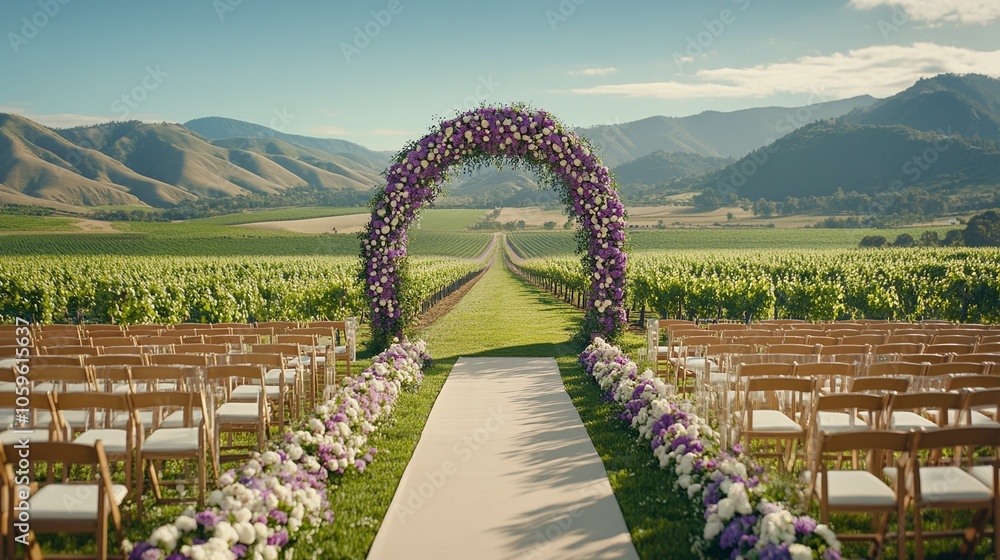 Lavender and Orchid-Covered Arch in Vineyard Ceremony A romantic ...