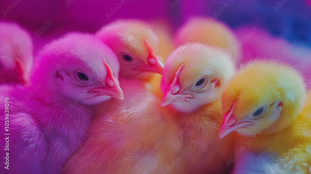 un grupo de polluelos de pollos bebe recien nacidos juntos de granja ...