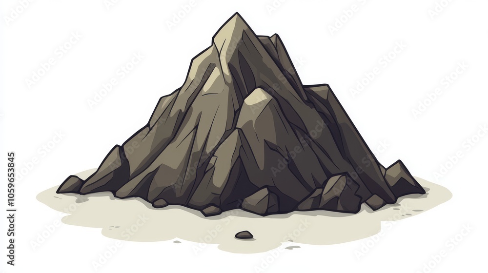 Cartoon illustration of a gray rock mountain with a white background ...