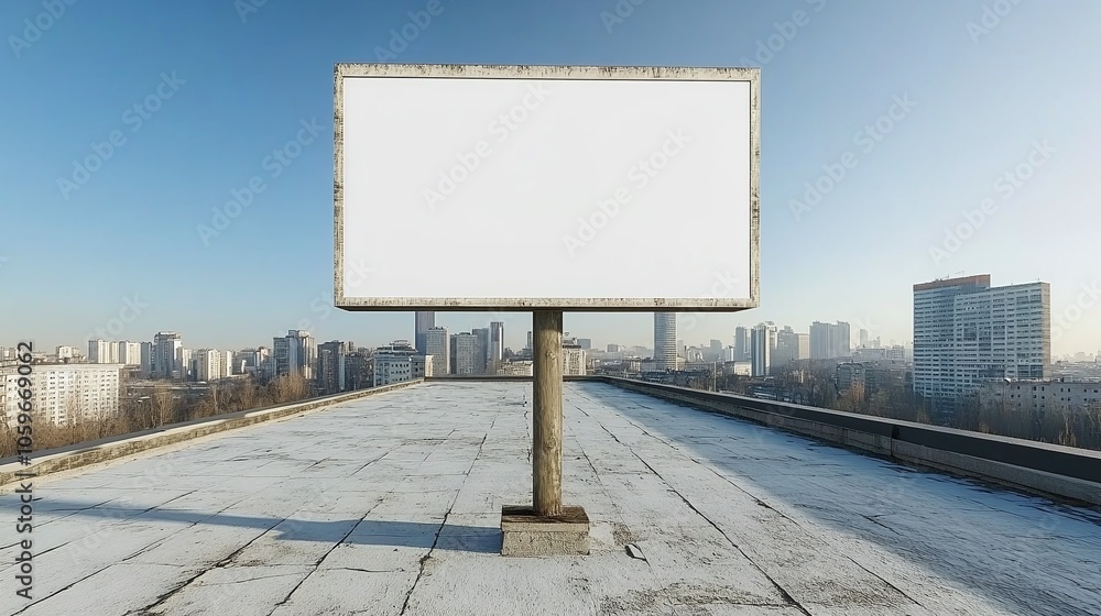 Billboard on Rooftop Overlooking Cityscape A rooftop billboard with a ...