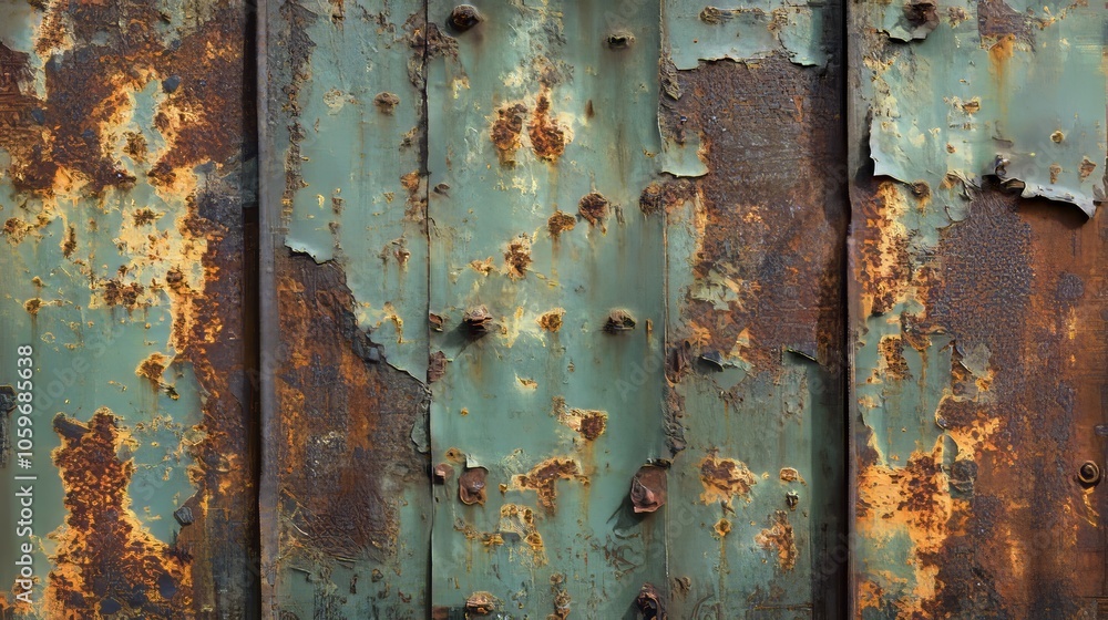Aged metal sheet with rusted surface, green and red oxidation, detailed ...