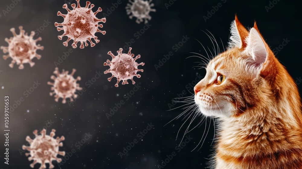 Cats coughing in a room, with viral particles shown floating in the air ...