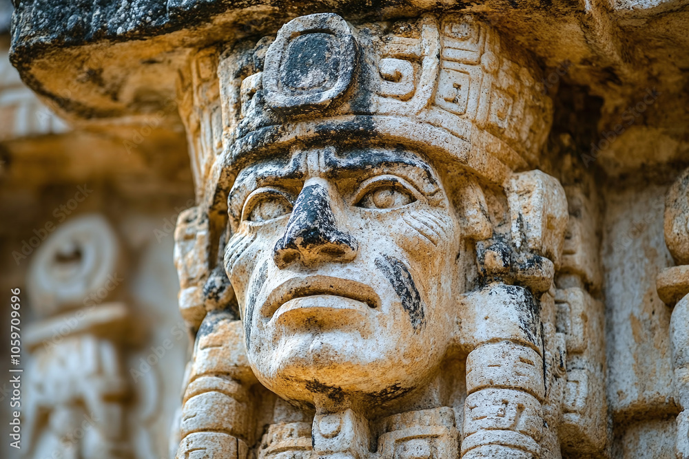 Aztec god Huitzilopochtli in a stone carving. Stock Photo | Adobe Stock