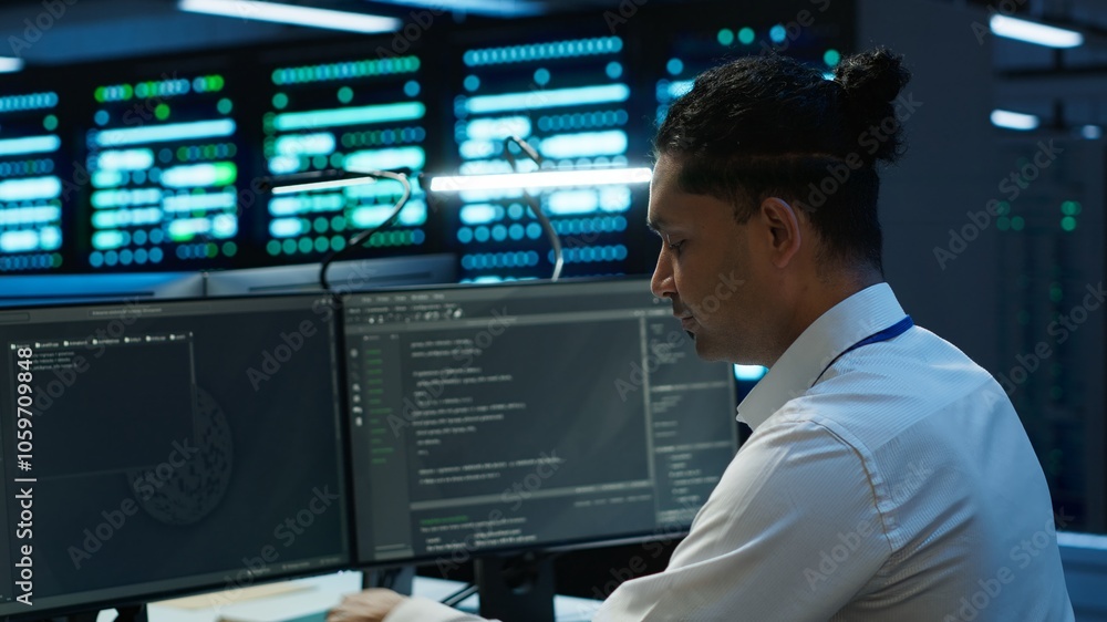 System administrator in data center maintaining accurate paperwork of ...