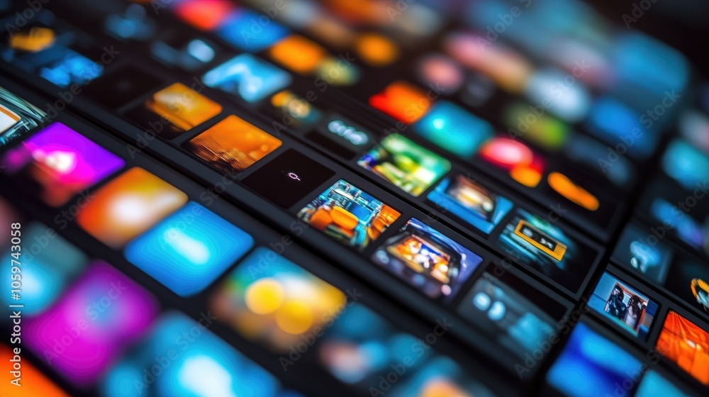 Digital streaming channels on vibrant background, web and TV video ...