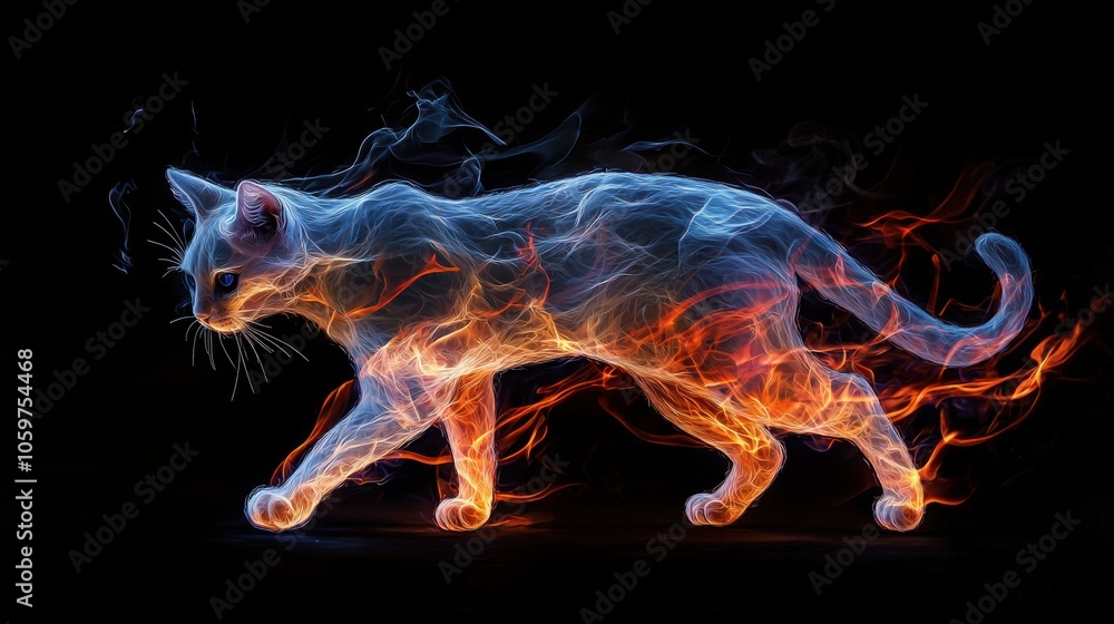 Flame Cat: A Feline Fantasy in Fire and Motion Stock Illustration ...