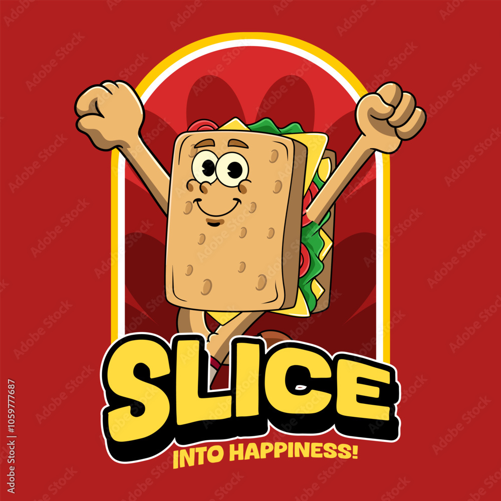 Cute Walking Sandwich Food Retro 70s 80s Cartoon Character Mascot ...
