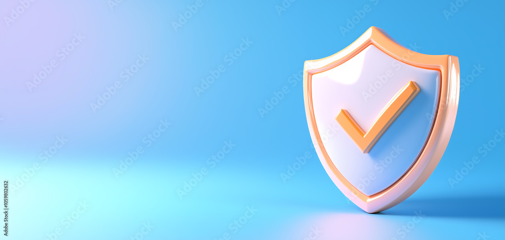 A shield symbol with a check mark stands prominently against a soft ...