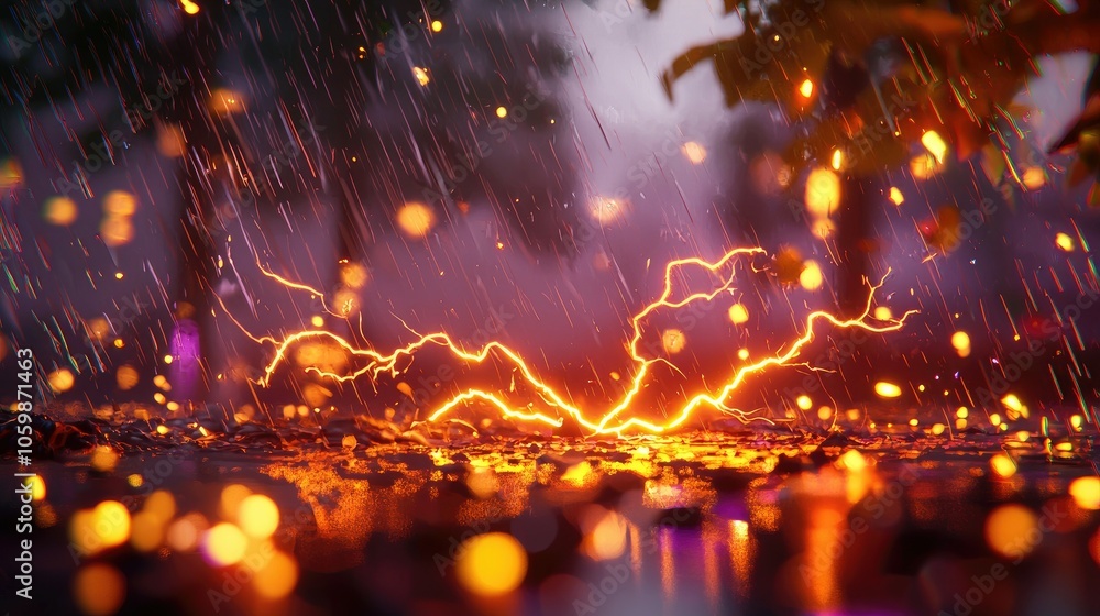 Epic lightning strikes illuminate a rainy night in high contrast and ...