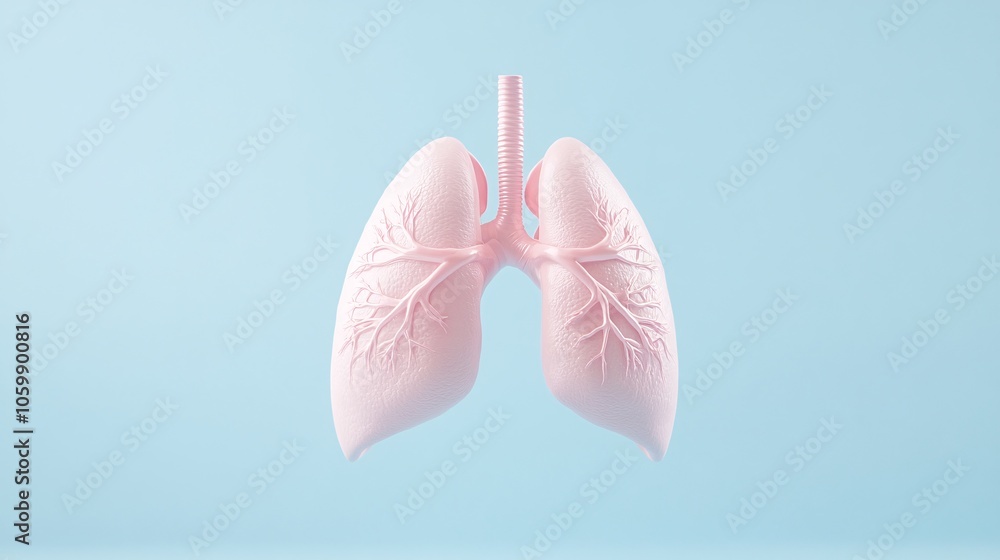 hyper-realistic 3d model of lungs, pale pink color, bronchial tree ...