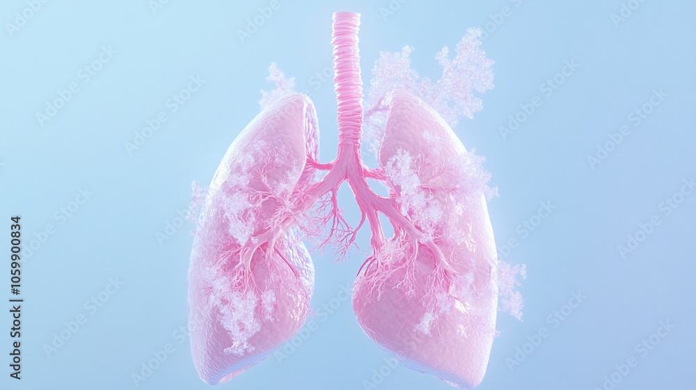 Photo hyper-realistic 3d model of lungs, pale pink color, bronchial ...