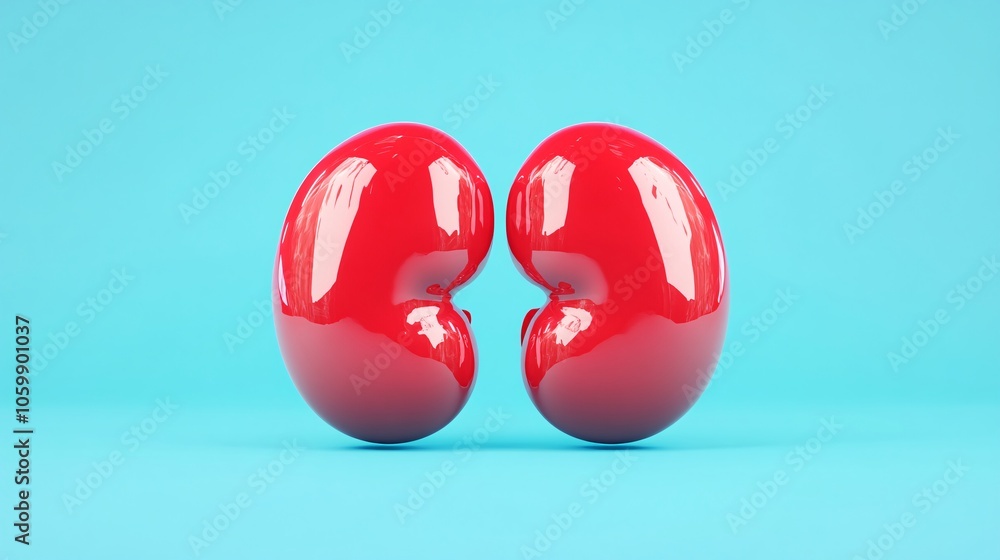 photorealistic 3d kidney pair, deep crimson shade, ureter and renal ...