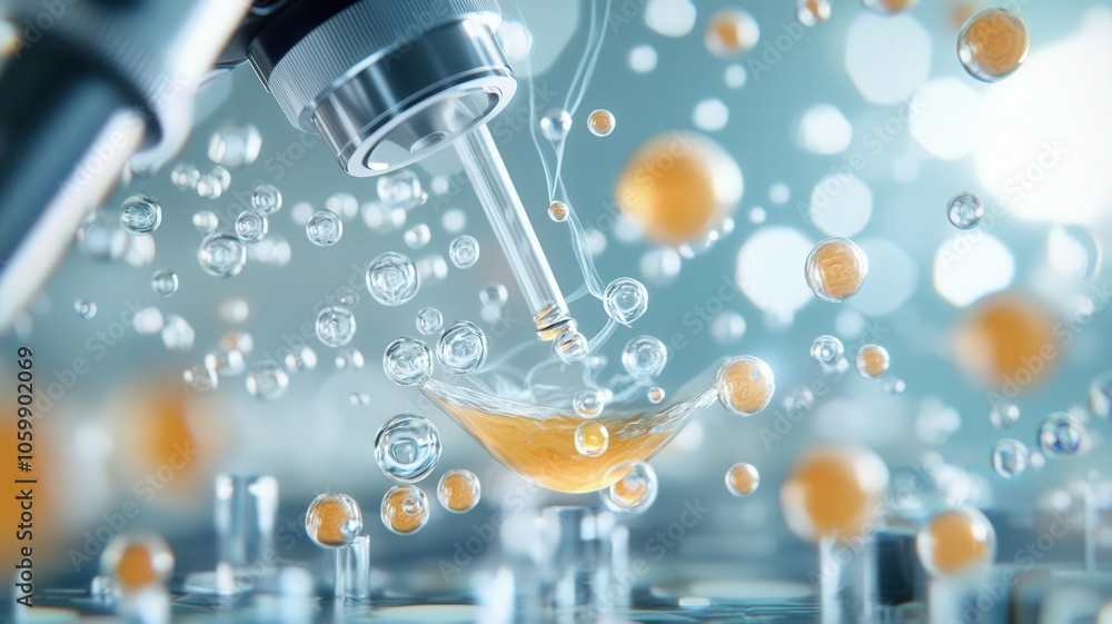 Organic solution changing under microscope, chemical process, micro ...