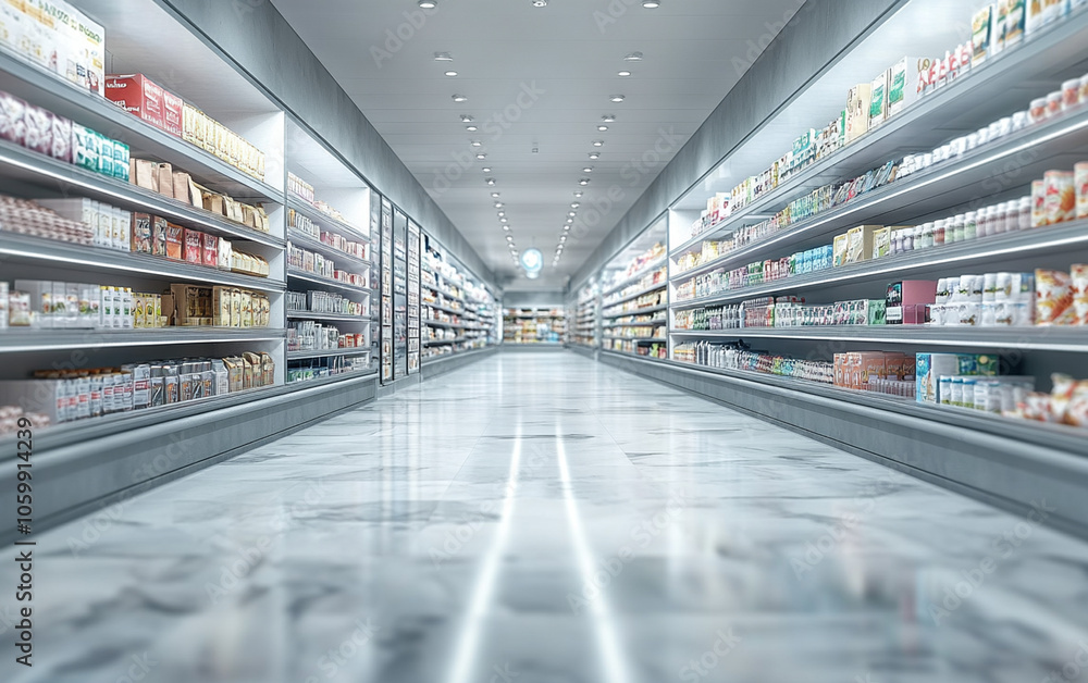 Blurry shopping shelves in supermarkets and department stores realistic ...